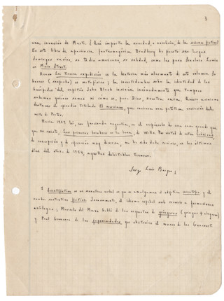 Bonhams : BORGES (JORGE LUIS) Autograph manuscript, signed (Jorge Luis ...