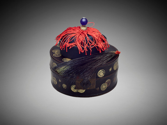 Bonhams : A Chinese winter hat of a fourth-rank official with a single ...