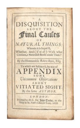 Bonhams : BOYLE (ROBERT) A Disquisition About the Final Causes of ...
