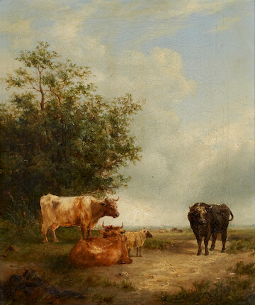 Bonhams : English School, 19th Century Cattle in a Meadow