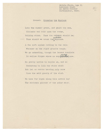 Bonhams : PLATH (SYLVIA) Collection of typescripts of nine early poems ...