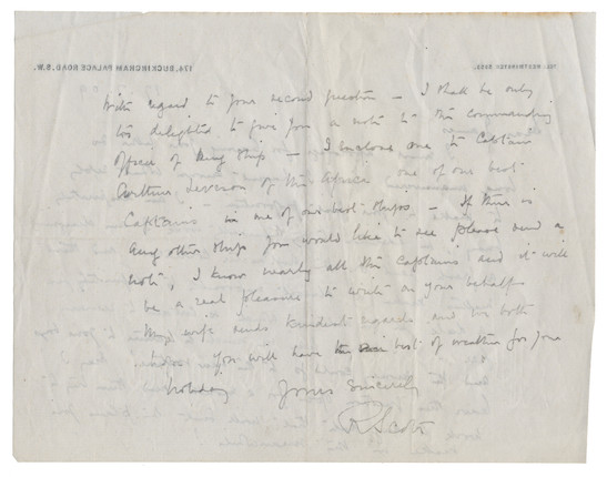 Bonhams : POLAR - SCOTT (ROBERT FALCON) Autograph letter signed (RScott ...