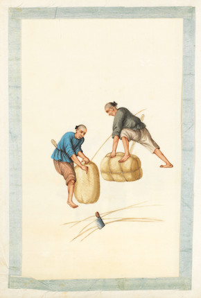 Bonhams : Three sets of Chinese pith paper paintings 19th century (35)