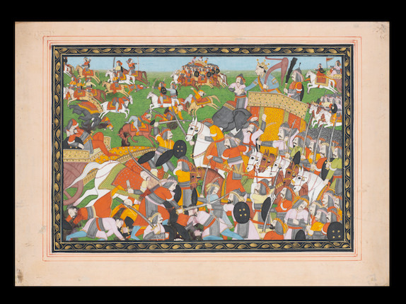 Bonhams : A scene from the Mahabharata Balarama, seated on an elephant ...