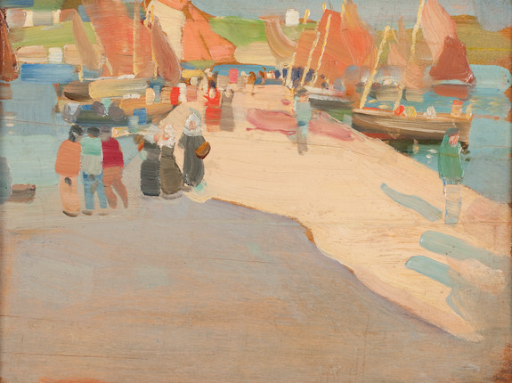 Bonhams : Robert Brough RA ARSA (British, 1872-1905) A Busy Quay in ...