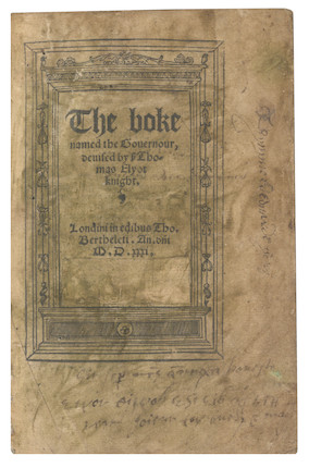 Bonhams : ELYOT (THOMAS) The Boke Named the Governour, FIRST EDITION ...