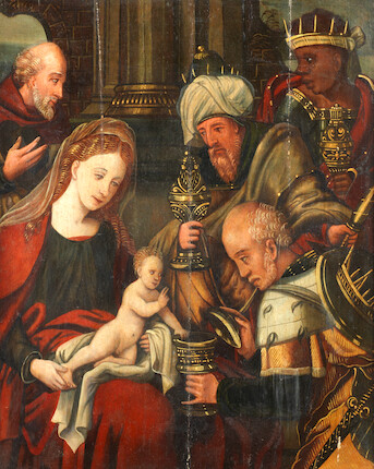 Bonhams : Follower of Pieter Coecke van Aelst (Aelst 1502-1550 Brussels) The Adoration of the Magi