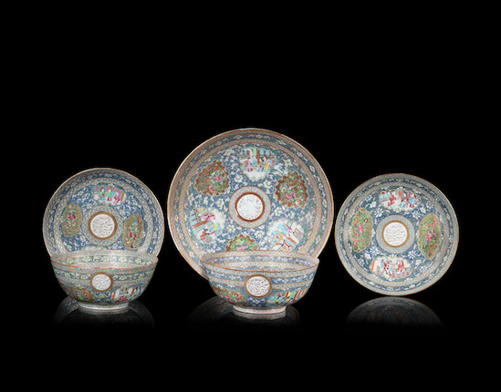 Bonhams : Two Cantonese Export porcelain bowls and dishes and a plate ...