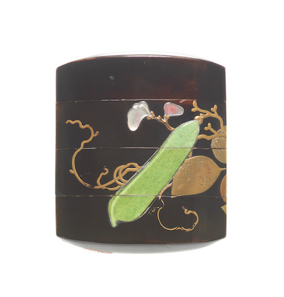 Bonhams : An inlaid black-lacquer three-case inro By Chohei, Edo period ...