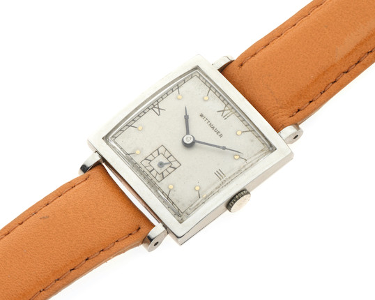 Bonhams : Wittnauer. A stainless steel manual wind square wristwatch