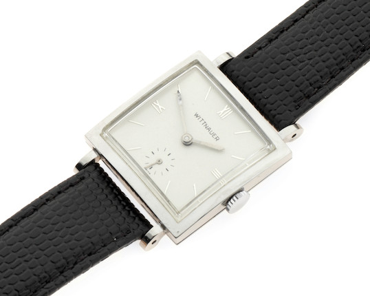 Bonhams : Wittnauer. A stainless steel manual wind square wristwatch