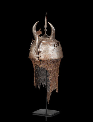 Bonhams : A Qajar engraved steel helmet (kulah khud) Persia, 19th Century