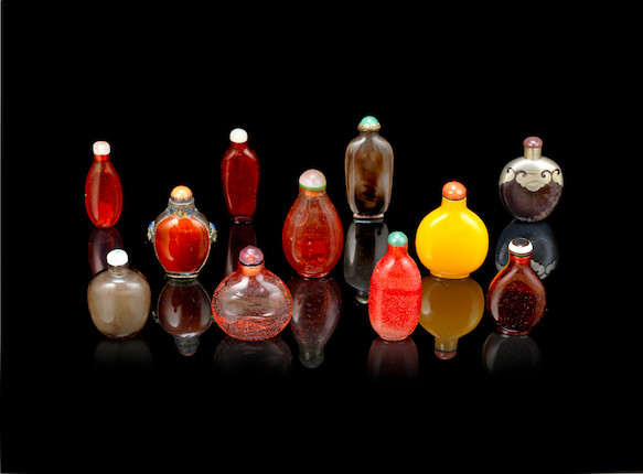 Bonhams : A small collection of glass snuff bottles 19th century and ...
