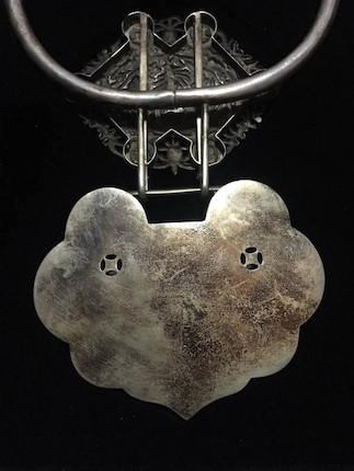 Bonhams : A Chinese silver cloisonné longevity lock