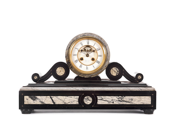 Bonhams : A late 19th century French black and grey marble mantel clock ...