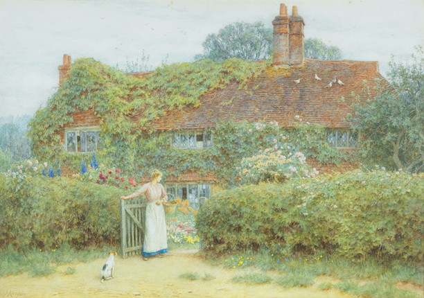 Bonhams : Helen Allingham RWS (British, 1848-1926) Old Surrey cottage