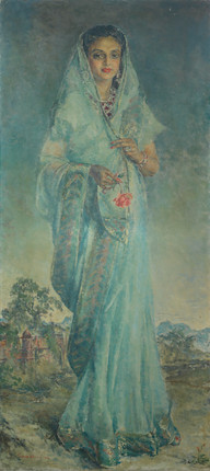 Bonhams : Sita Devi, the Maharani of Baroda (1917-1989) standing in a ...