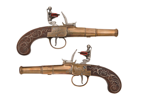 Bonhams : A Very Fine And Rare Cased Pair Of 50-Bore Flintlock Box-lock ...