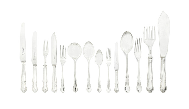 Bonhams : A silver Chippendale pattern table service of flatware and ...