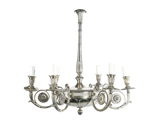 Bonhams : An early 20th century electroplated six light electrolier in ...