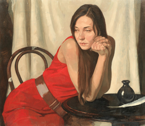 Bonhams : Neale Worley (British, born 1962) Woman in red