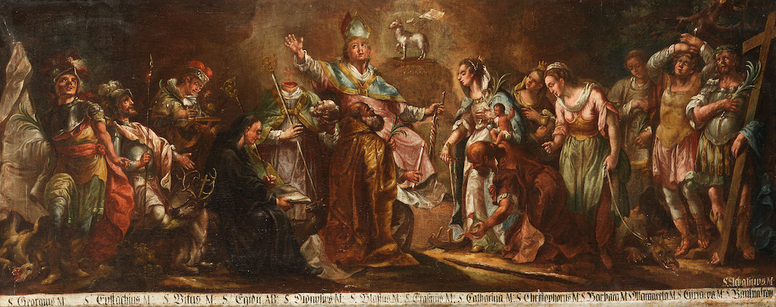 Bonhams : German School, 18th Century Saint Erasmus at the gates of ...