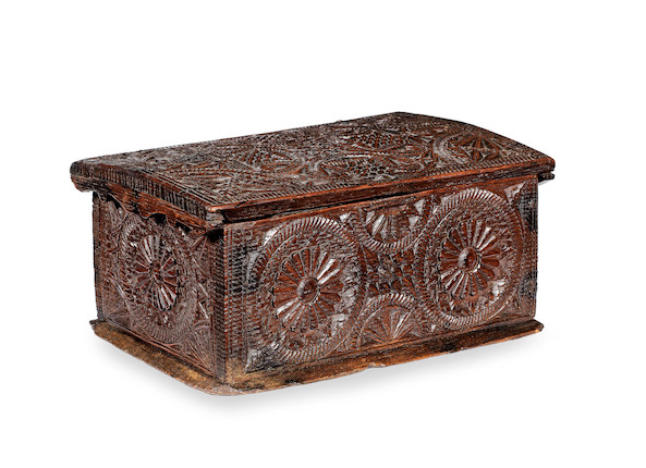 Bonhams : A late 17th/early 18th century chip-carved oak writing box ...
