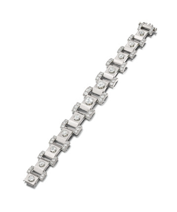 Bonhams : An art deco diamond and platinum bracelet, by Raymond Templier,