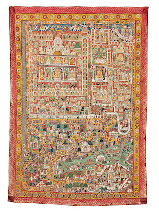 Bonhams : A Jain pilgrimage painting (Tirtha Pata) map of the sacred ...