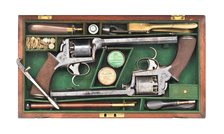 Bonhams : A Very Rare Cased Brace Of 36-Bore Percussion Tranter Patent ...