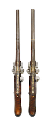 Bonhams : A Fine Pair Of French 50-Bore Flintlock Turn-Over Pistols (2)