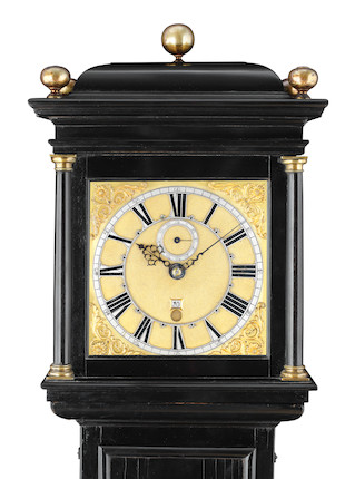 Bonhams : A FINE AND RARE EBONY MINIATURE LONGCASE CLOCK WITH ...