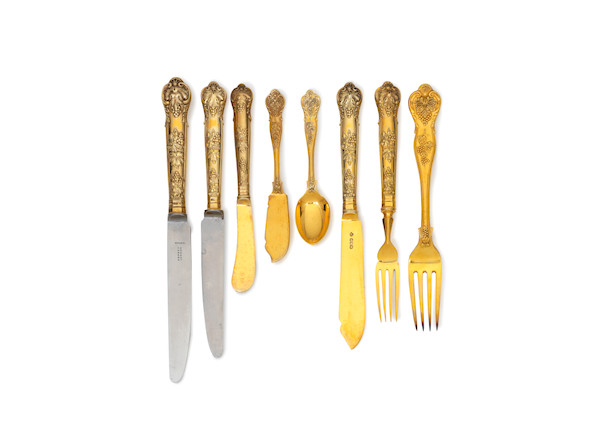 Bonhams : A Bright Vine pattern silver-gilt flatware service by Asprey ...