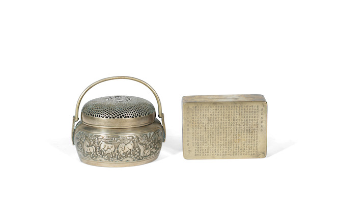 Bonhams : A paktong incised box and cover and a small paktong ...