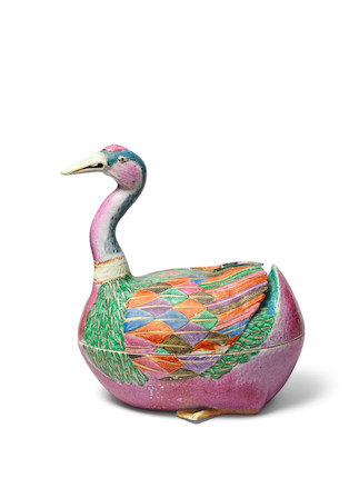 Bonhams : A very fine and rare pair of famille rose 'goose' tureens and ...