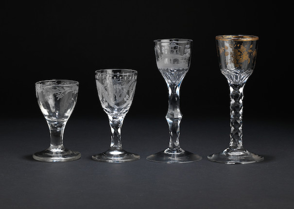 Bonhams Three Facet Stem Wine Glasses And A Firing Glass Circa 1770