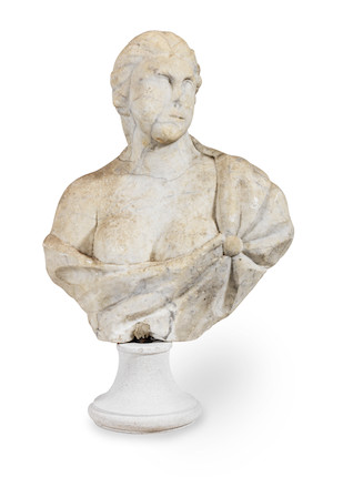 Bonhams : A pair of large weathered white marble busts (2)