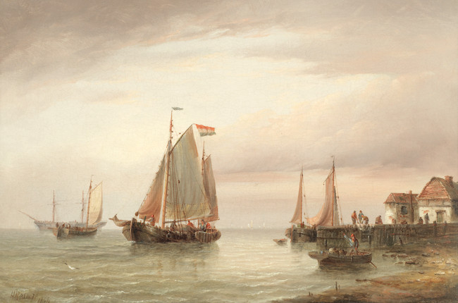 Bonhams : Henry Redmore (British, 1820-1887) A calm evening off a Dutch ...