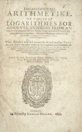Bonhams : BRIGGS (HENRY) Logarithmicall Arithmetike. Or Tables of ...