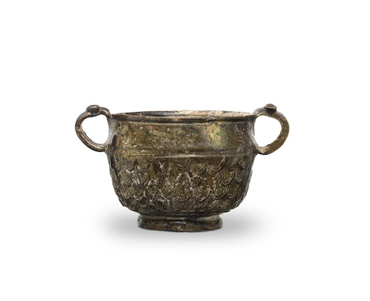 Bonhams : A Roman lead-glazed pottery skyphos
