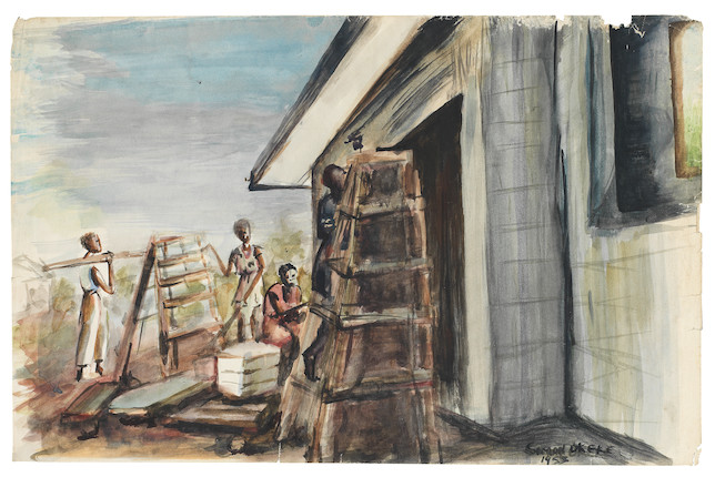 Bonhams : Simon Okeke (Nigerian, 1937-1969) The builders