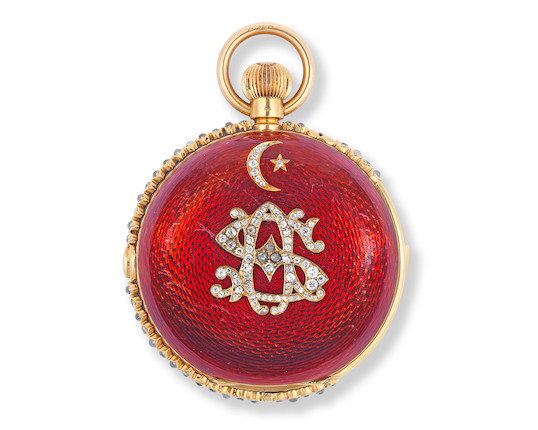 Bonhams : A fine gem-set and enamelled gold minute repeater pocket ...