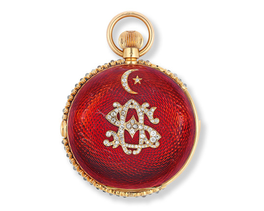 Bonhams : A fine gem-set and enamelled gold minute repeater pocket ...