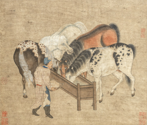 Bonhams : In the manner of Zhao Mengfu (Qing Dynasty) Horses and grooms (4)