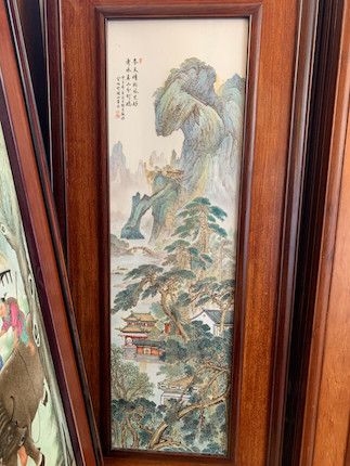 Bonhams : Four painted ceramic plaques of landscapes By Fan Zikui (b ...