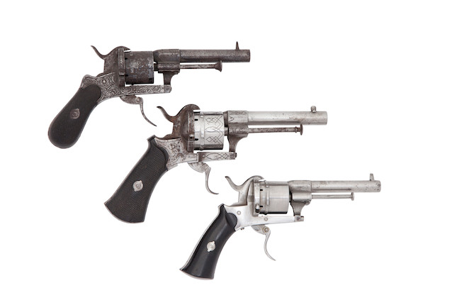 Bonhams : Three Liège Pin-Fire Six-Shot Pocket Revolvers Of Small Bore (3)