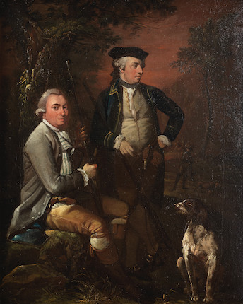 Bonhams : James Millar (Birmingham 1740-1805) Portrait of two sportsmen ...