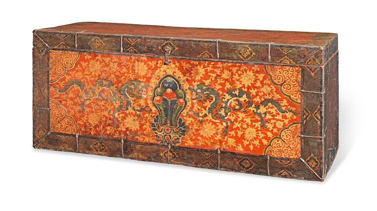 Bonhams : A large painted lacquered wood 'double dragon' storage chest ...