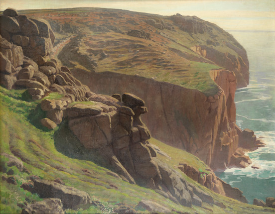 Bonhams : Harold Knight, RA, ROI, RP (British, 1874-1961) Clifftop view ...