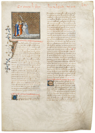 Bonhams : ILLUMINATED MANUSCRIPT LEAF The Death of Hasdrubal, Paris, c.1390
